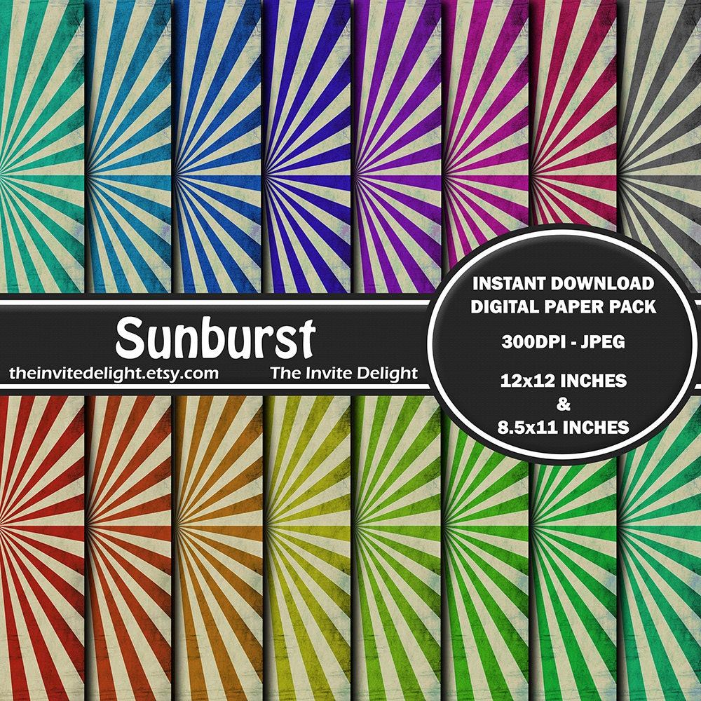 Sunburst Digital Paper Pack Rainbow Sunburst Printable Paper - Etsy