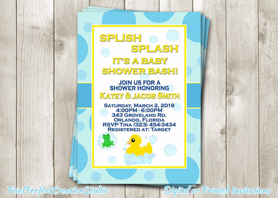Splish Splash Baby Shower Invitation - Rubber Ducky Invite - Gender ...