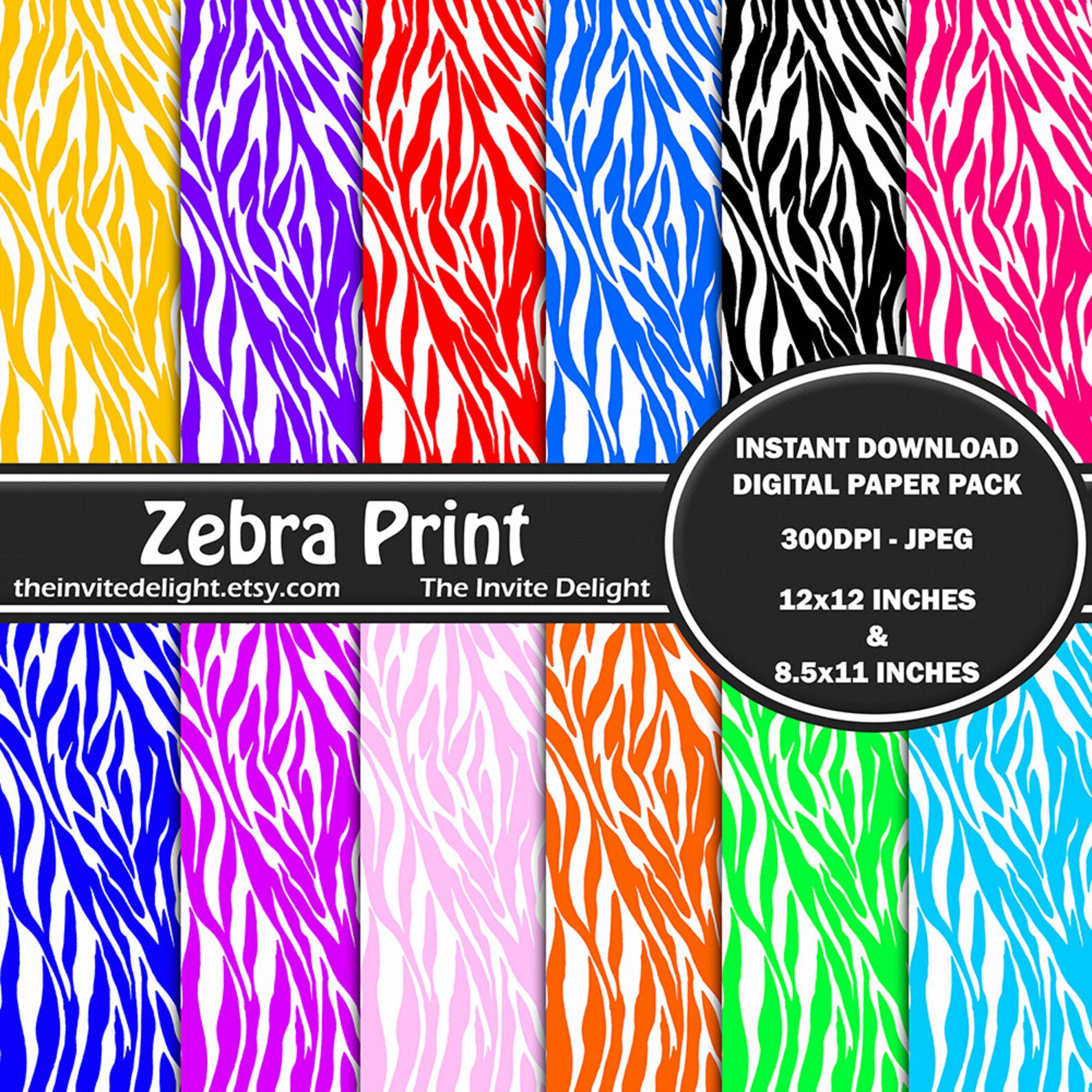 Zebra Print Digital Paper Pack, Rainbow Zebra Print, Animal Print ...