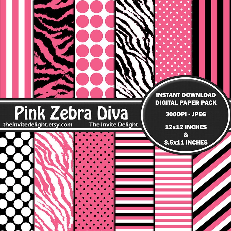 Pink Zebra Diva Digital Paper Pack Hot Pink Polka Dots Zebra - Etsy