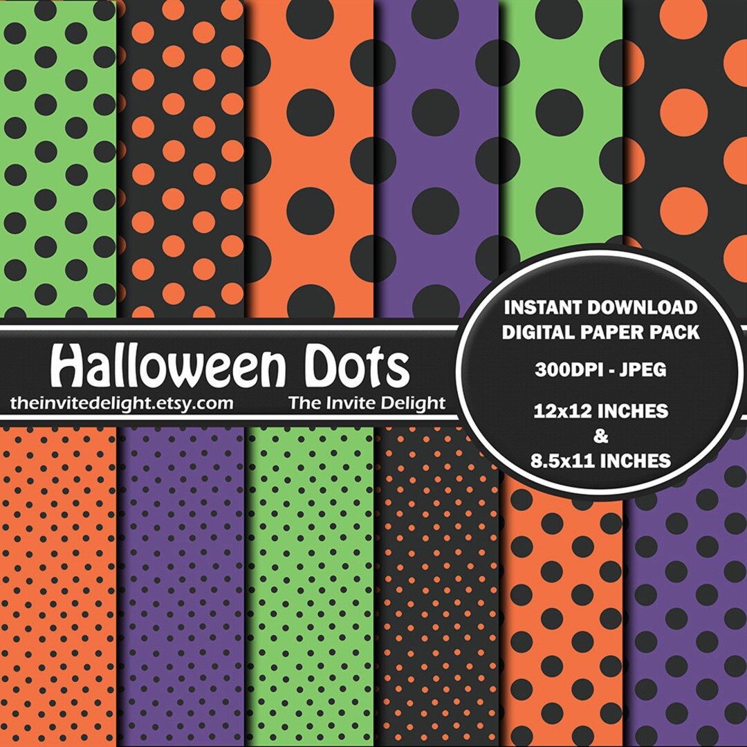Halloween Dots Digital Paper Pack, Halloween Party Printable, Orange ...