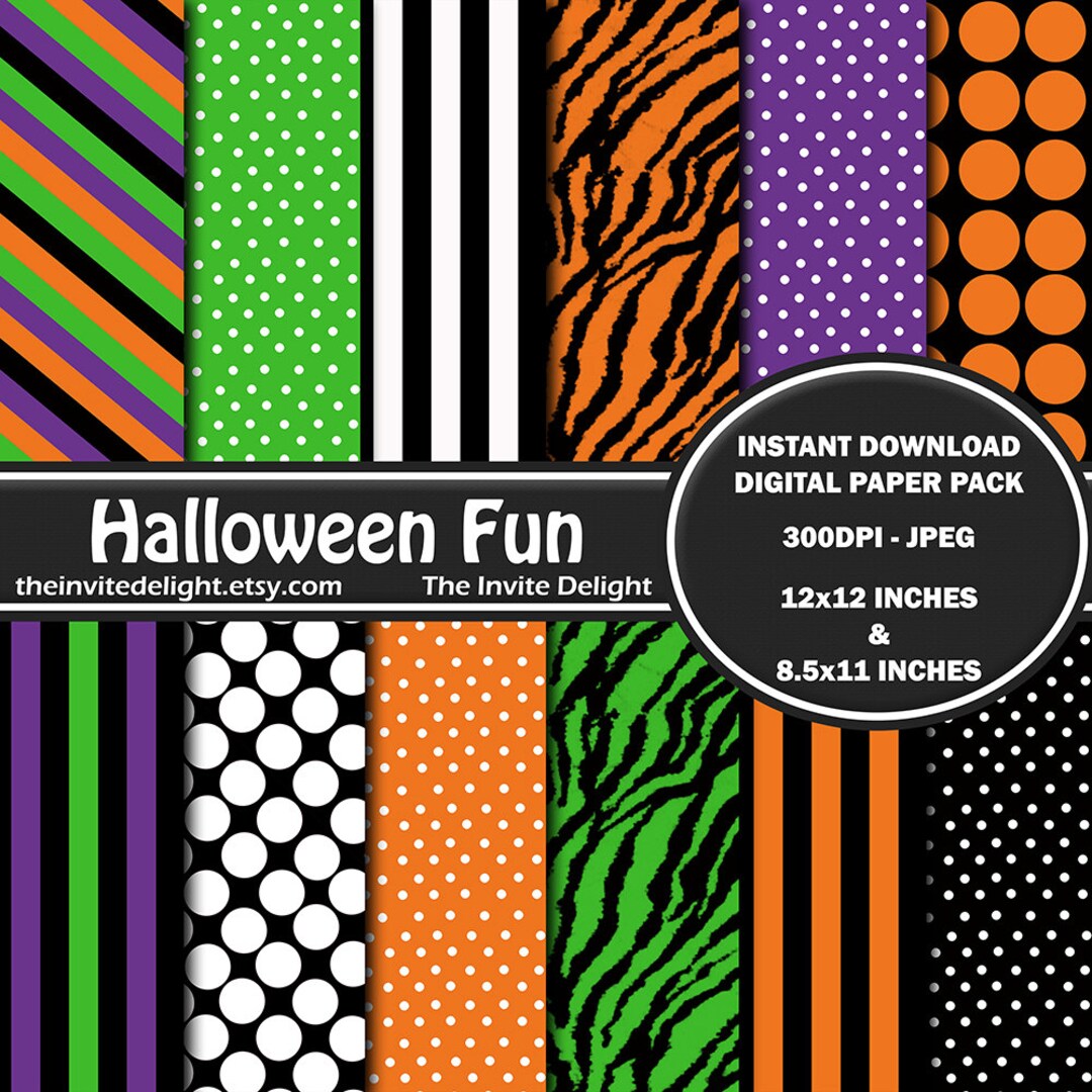 Halloween Fun Digital Paper Pack, Halloween Party Decor Printable ...