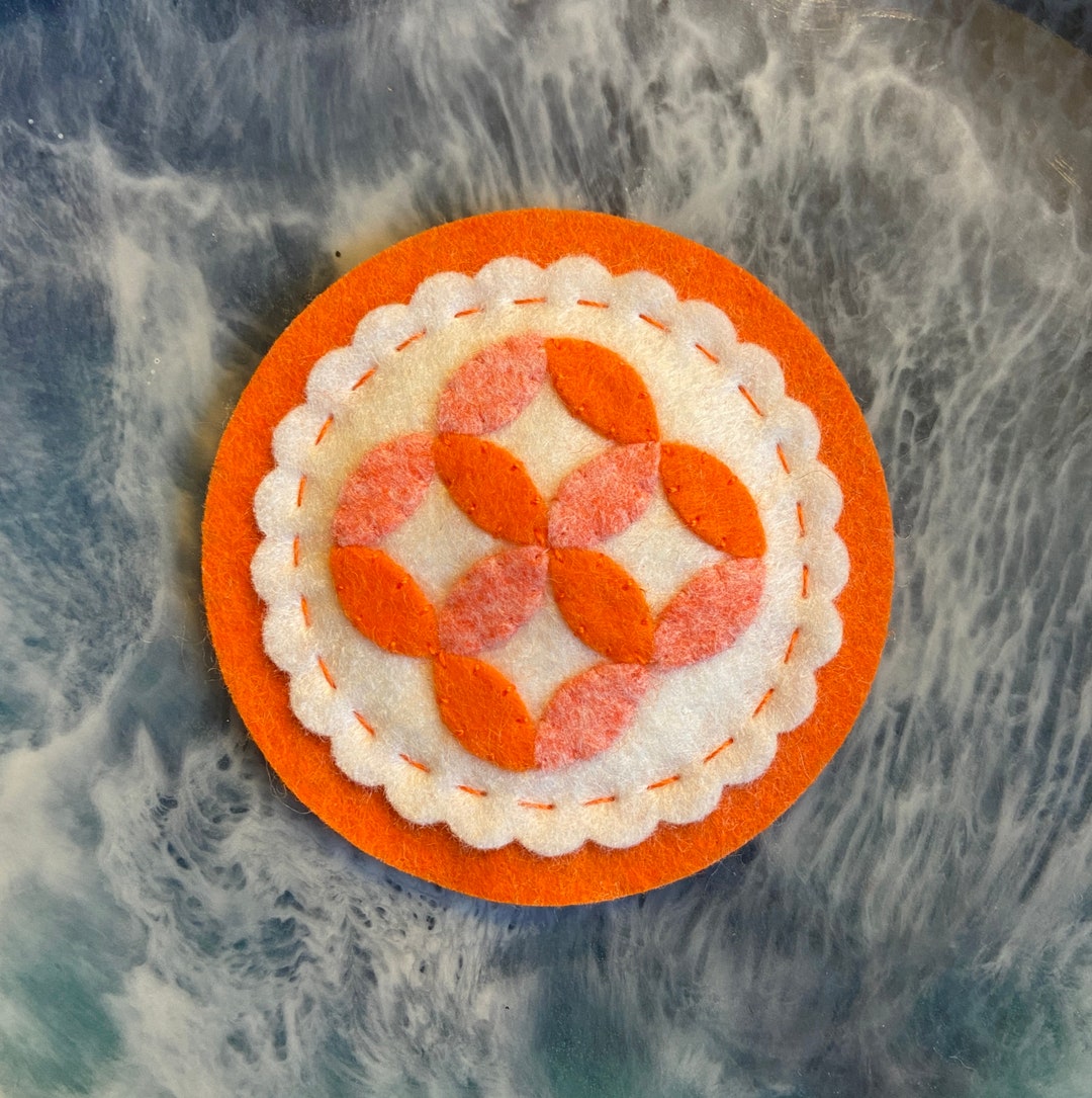 Quilt Block Ornament, Magnet, Wool Felt, Handmade, Applique, Orange ...