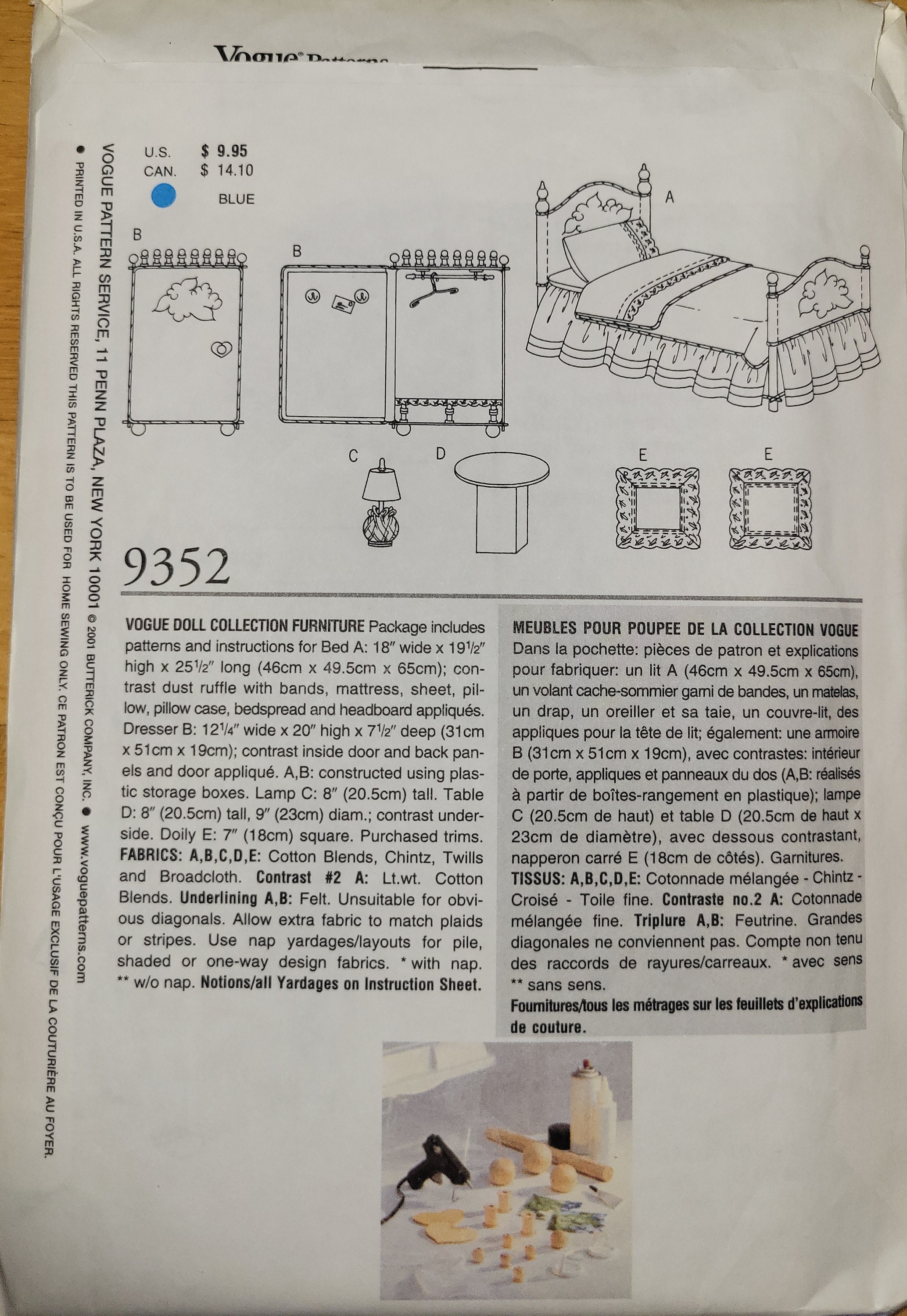 Vintage 2001 Vogue Pattern 9352 Doll Bedroom Furniture - Etsy