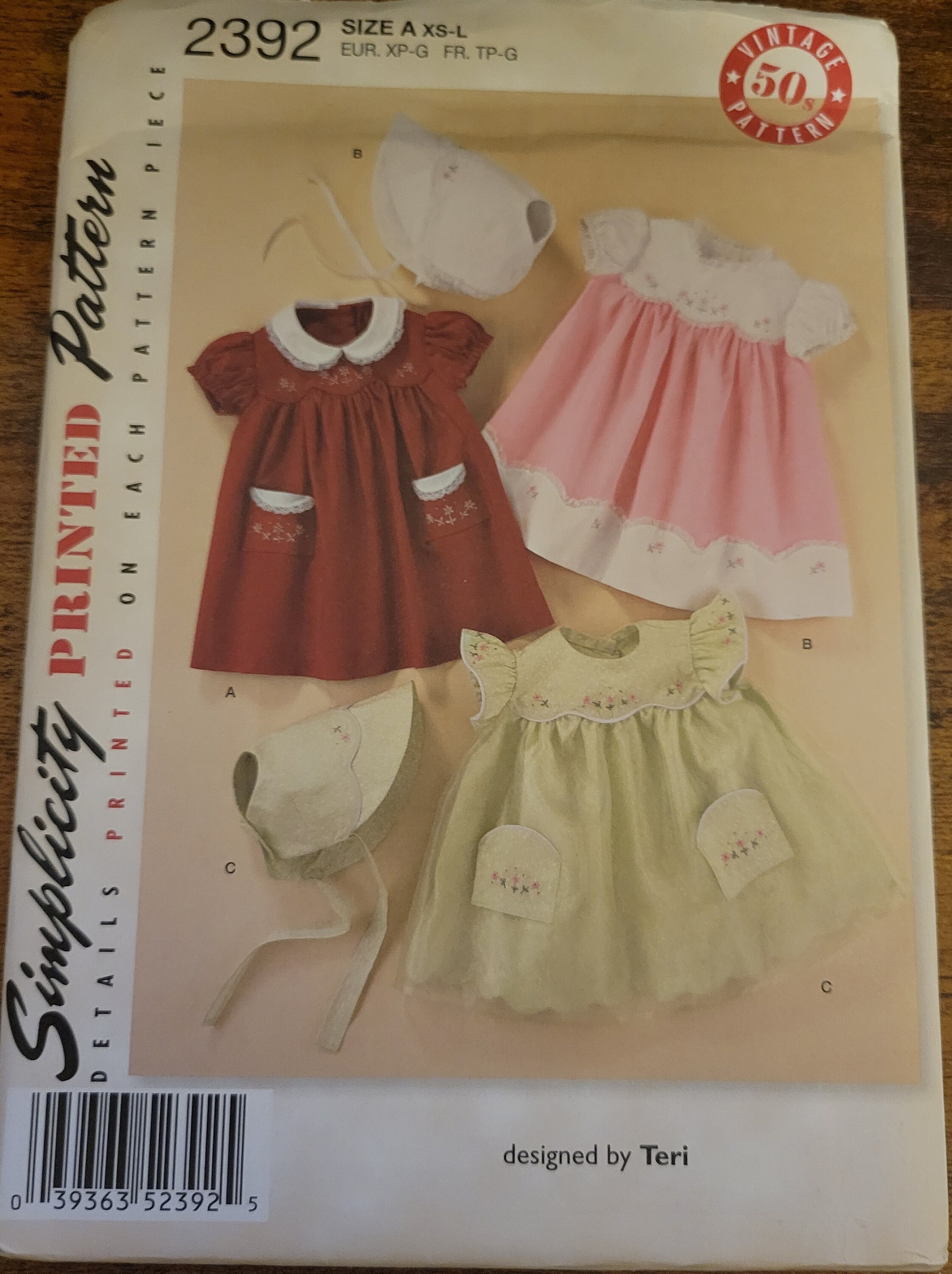 Simplicity Babies Dress and Bonnet Pattern 2392 - Etsy