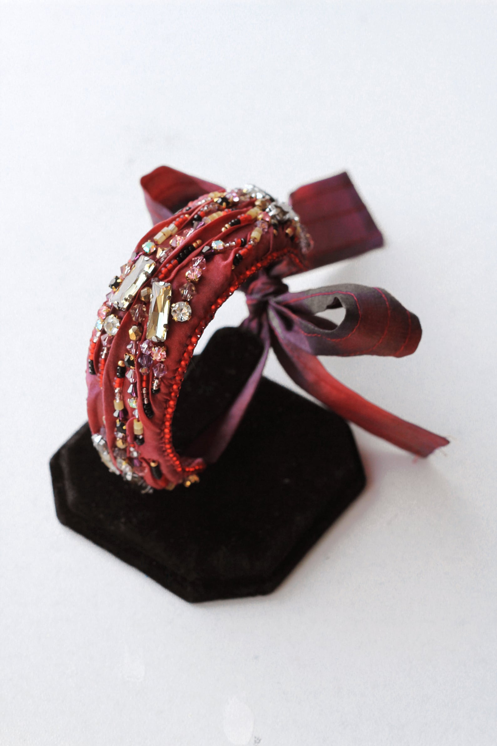 Red Silk Bracelet / Crystal Embroidered Silk Bracelet / Stand Out ...