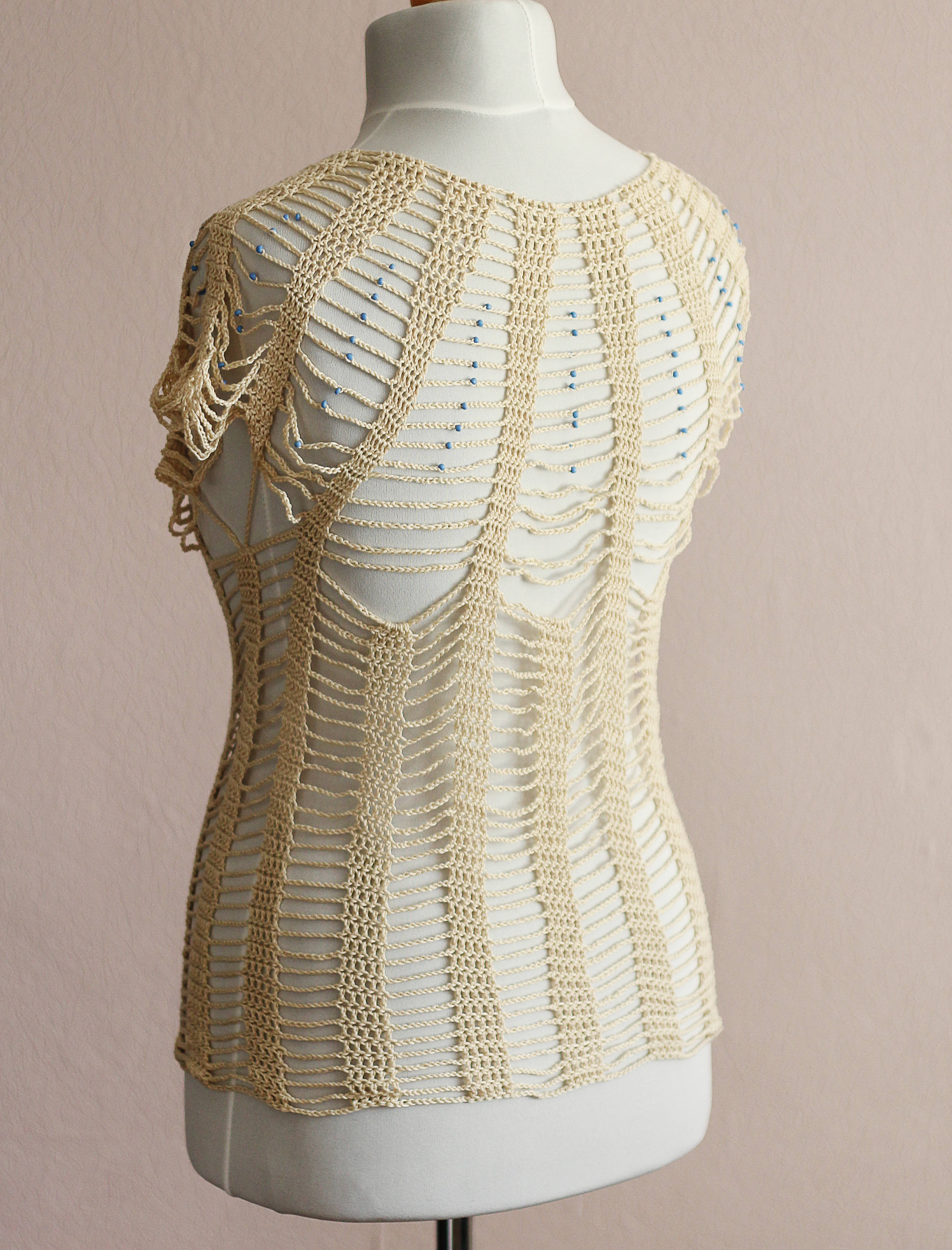 Beige Lace Blouse / Beaded Crochet Top / Summer Cotton - Etsy