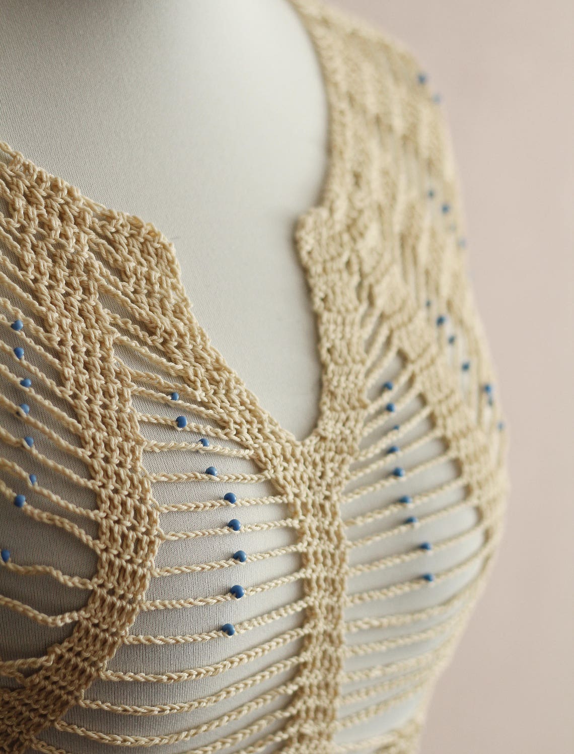 Beige Lace Blouse / Beaded Crochet Top / Summer Cotton - Etsy