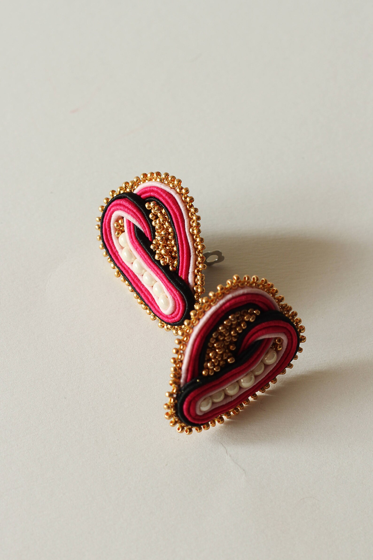 Heart Clip Earrings / Soutache Pink Clip Earrings / Unique Artsy ...