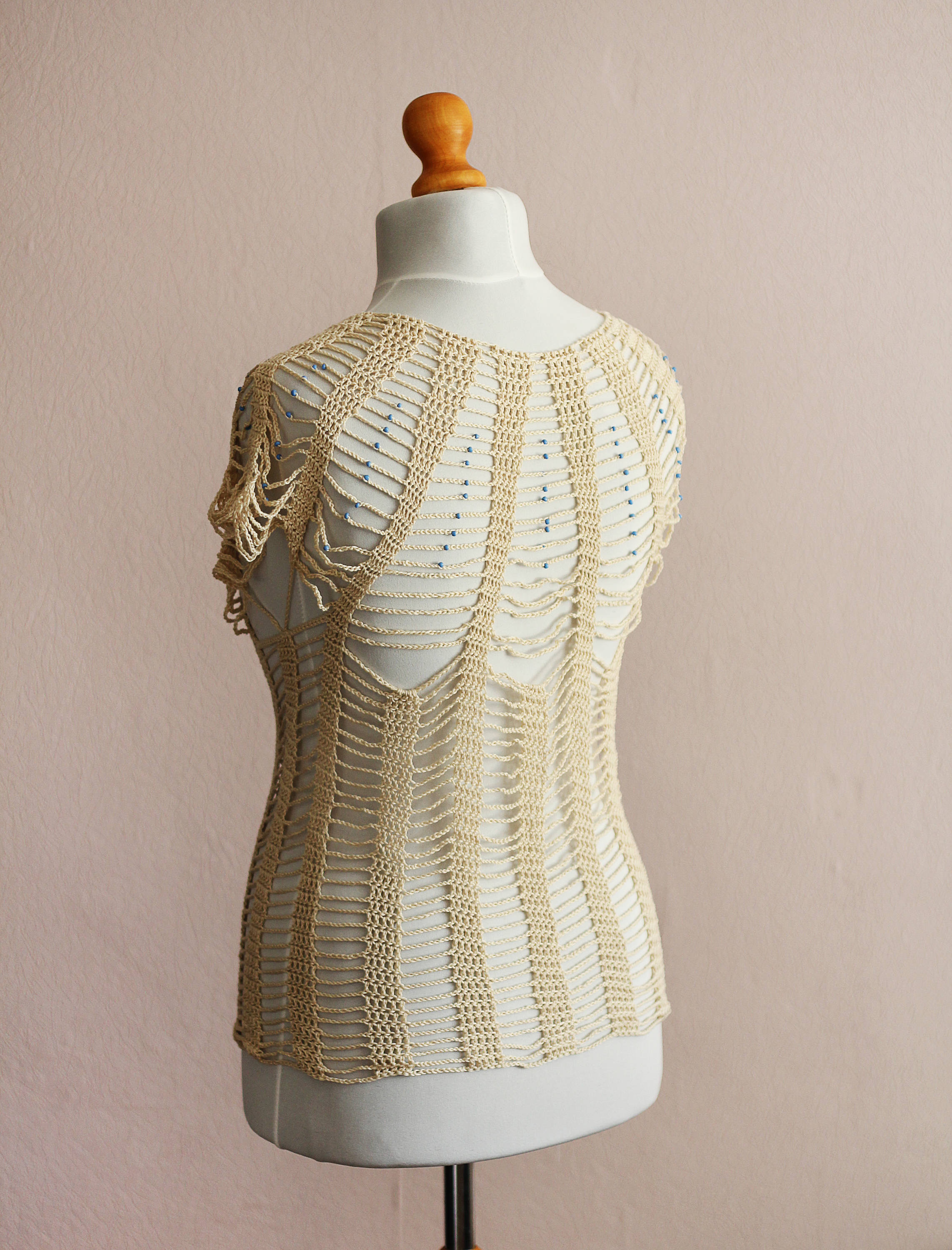 Beige Lace Blouse / Beaded Crochet Top / Summer Cotton - Etsy