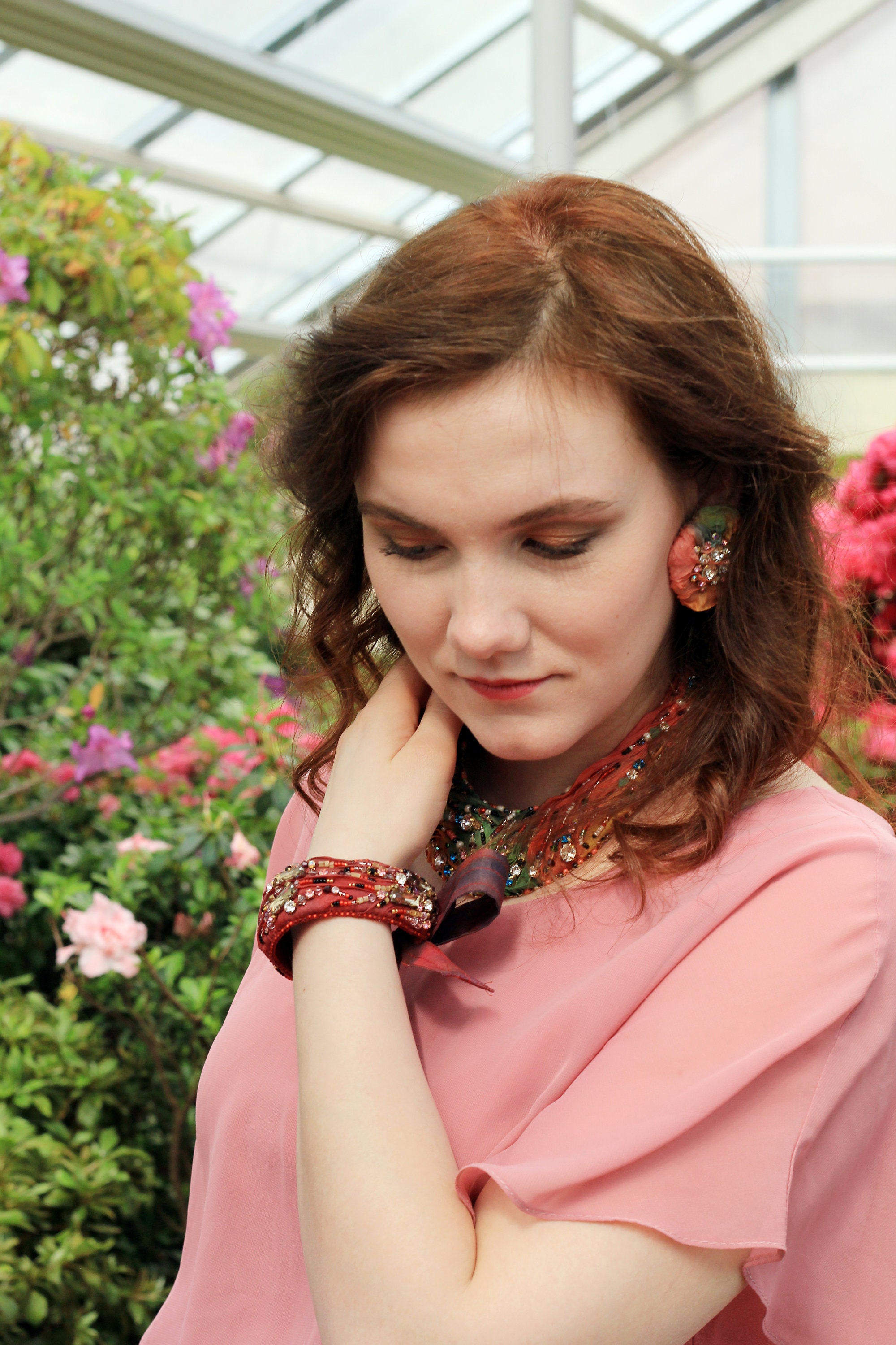 Red Silk Bracelet / Crystal Embroidered Silk Bracelet / Stand Out ...