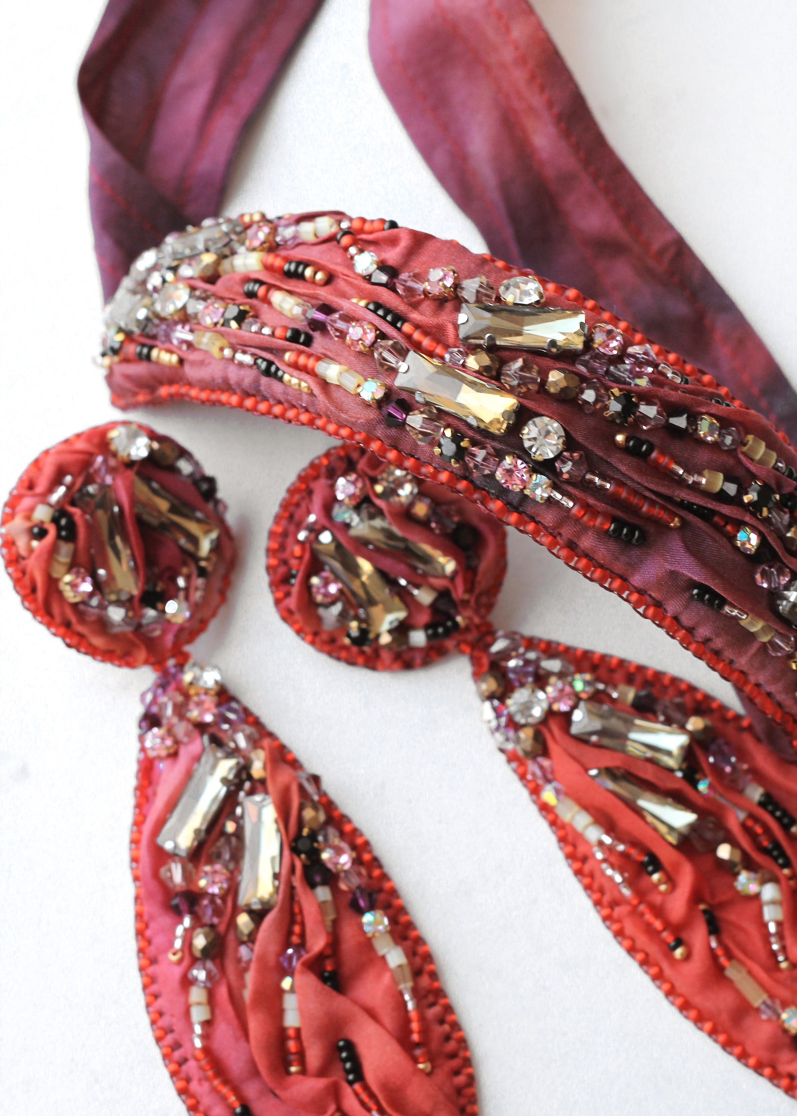 Red Silk Bracelet / Crystal Embroidered Silk Bracelet / Stand Out ...