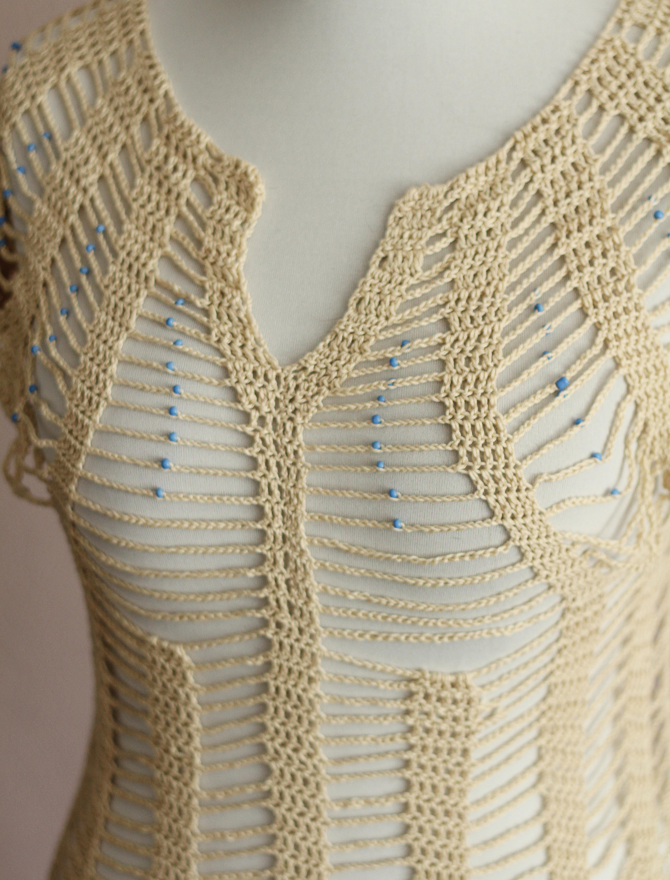 Beige Lace Blouse / Beaded Crochet Top / Summer Cotton - Etsy