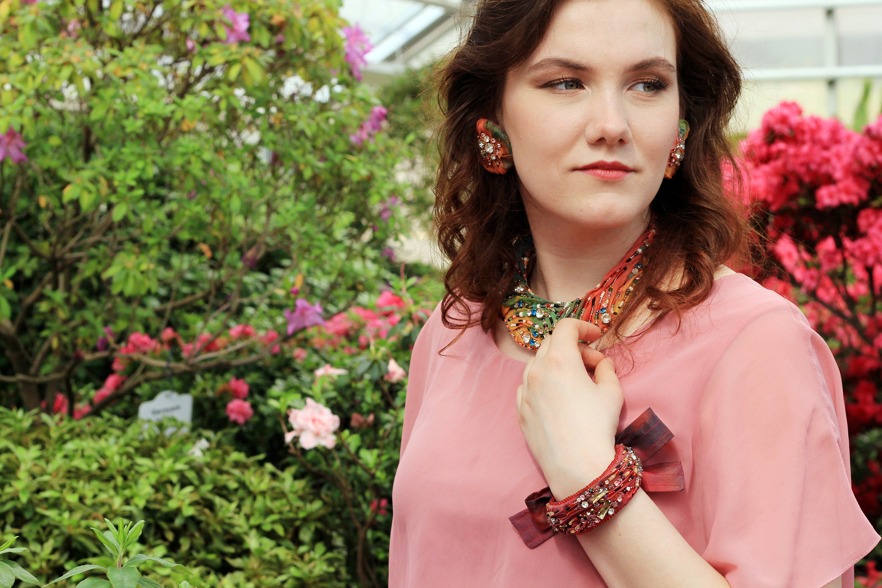 Red Silk Bracelet / Crystal Embroidered Silk Bracelet / Stand Out ...