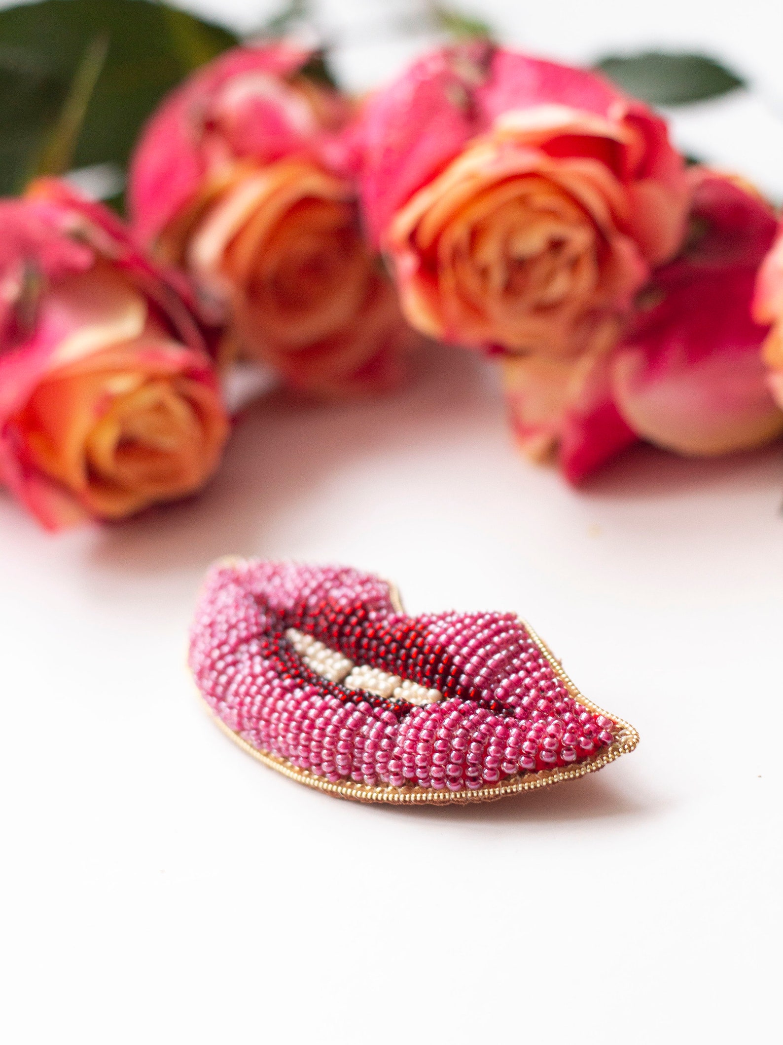 Pink Lips Brooch / Modern Slow Fashion Broderie Jewelry / Opulent ...