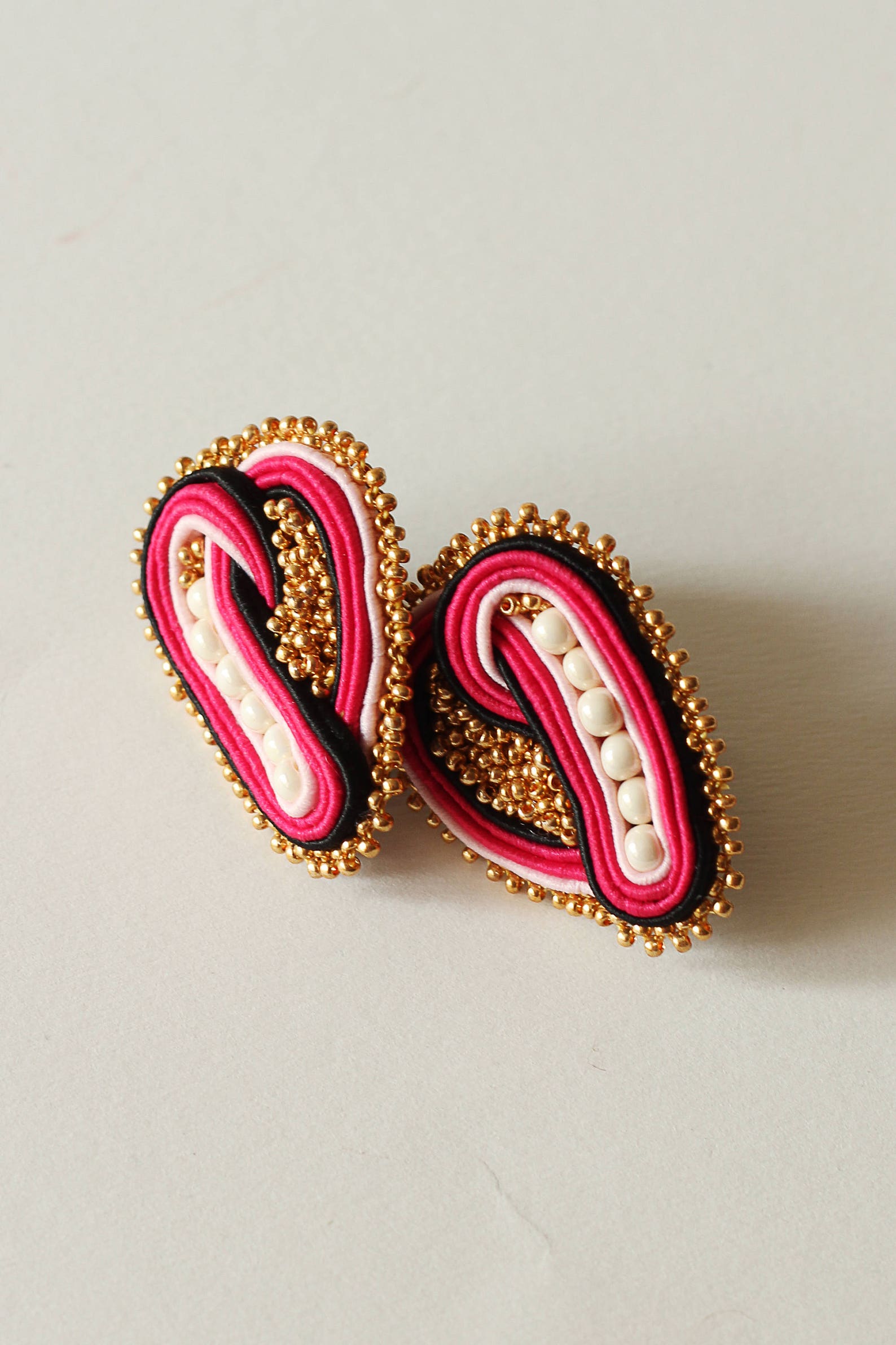 Heart Clip Earrings / Soutache Pink Clip Earrings / Unique Artsy ...