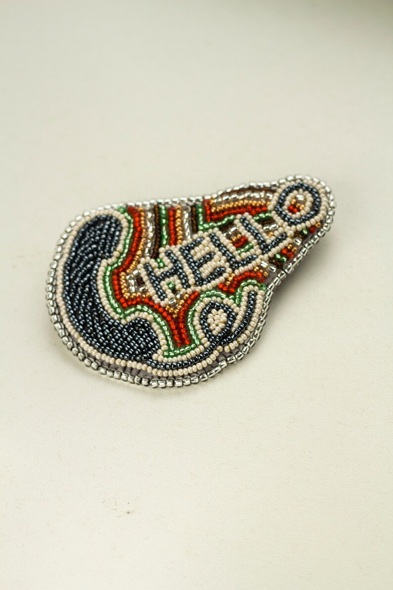 Telephone Beaded Brooch HELLO / Phone Design Jewelry ...