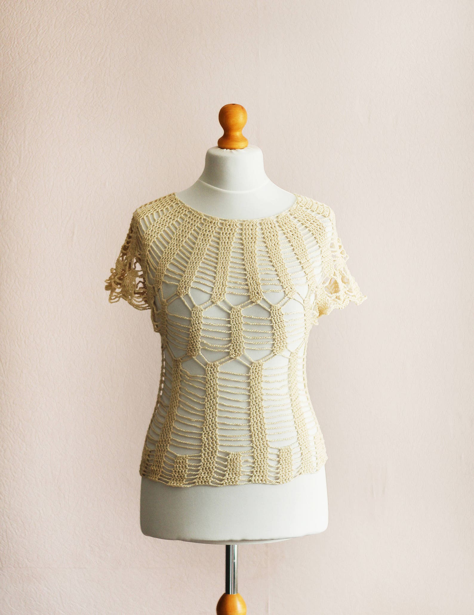 Ivory Lace Top / Hand Crochet Top / White Bat Sleeve Shirt / - Etsy