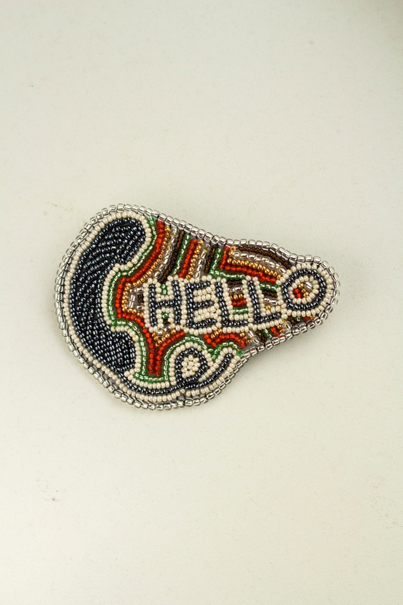 Telephone Beaded Brooch HELLO / Phone Design Jewelry / - Etsy