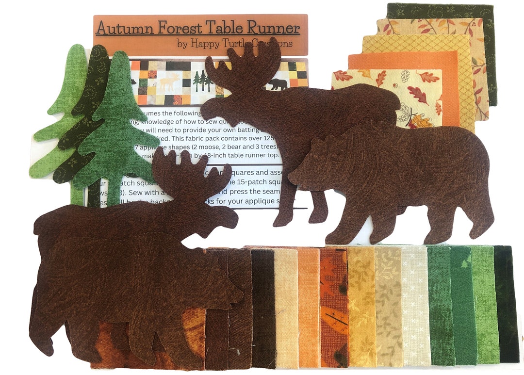 Woodland Wildlife Table Runner Kit, Bears and Moose Pattern With Pine ...
