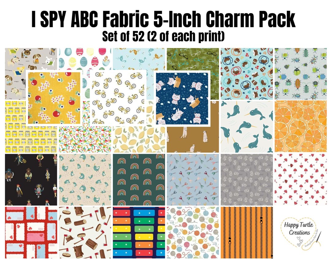 I Spy ABC Fabric Charm Pack, 5-inch Squares, Set of 52 Pieces, 26 ...