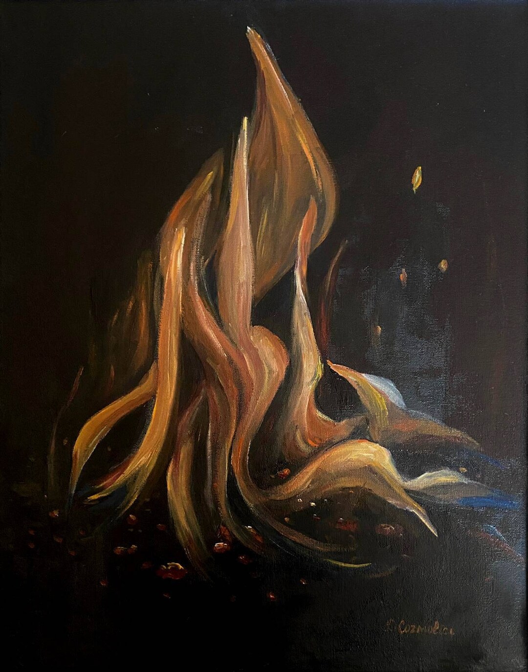 Original Oil Painting Fire, Oil Painting on Canvas Board, Wall ...