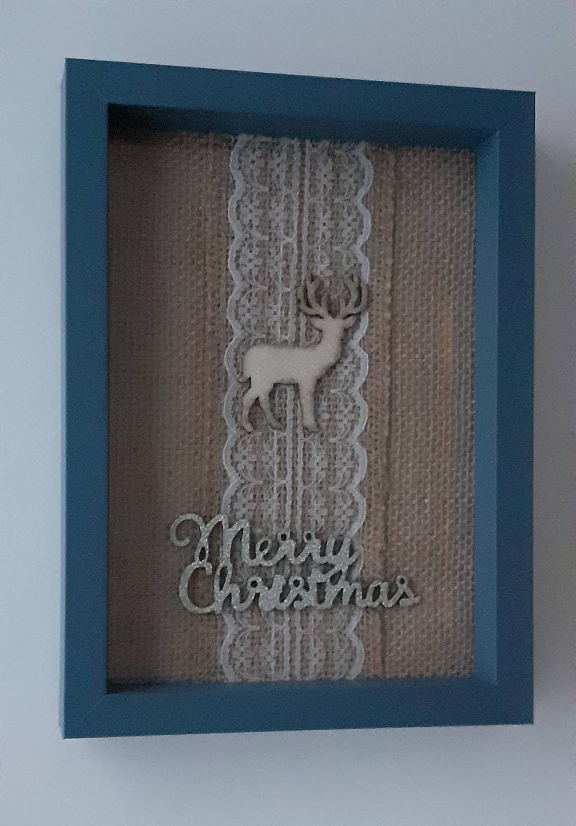 Merry Christmas Glitter Stag Hessian and Lace Festive Frame - Etsy