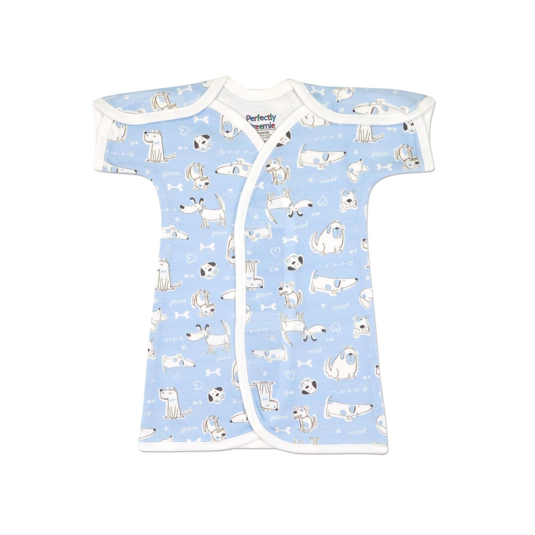 Puppy Love Blue NICU Gown, Nicu-friendly Preemie Clothes. Sizes: Micro ...