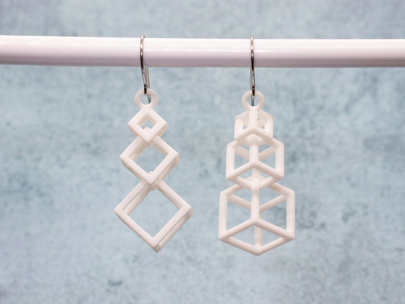 Cubic Cube Earrings: 3D Printed Nylon Geometric, Modern Jewelry for Her ...