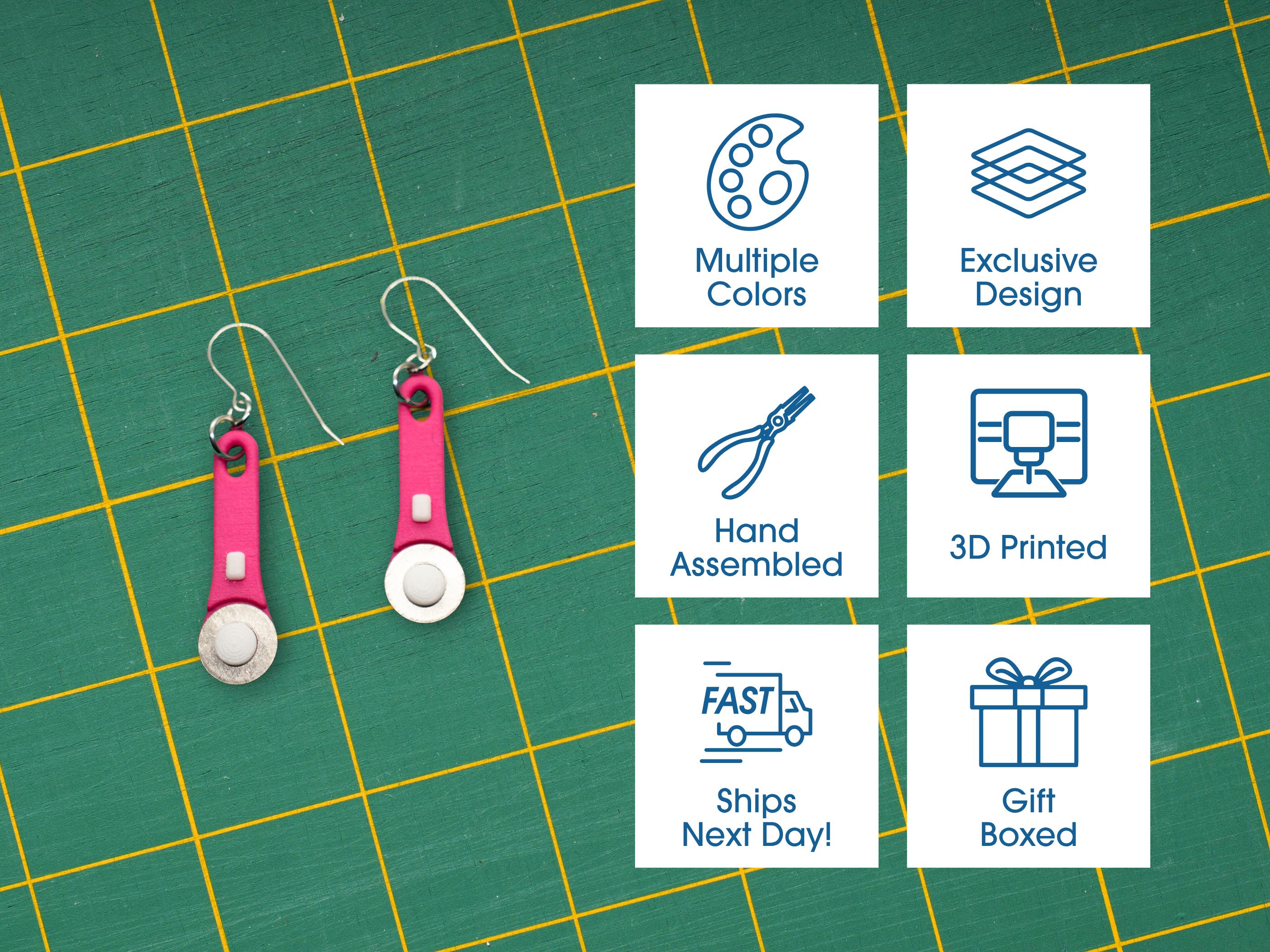 Rotary Cutter Earrings: Spinning Blade, 3D Printed Gift for Quilters - Etsy