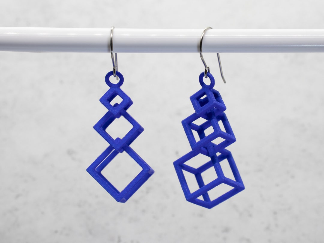 Cubic Cube Earrings: 3D Printed Nylon Geometric, Modern Jewelry for Her ...