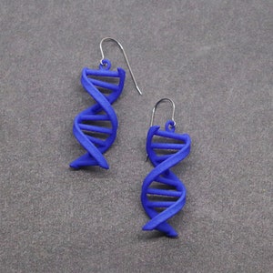 DNA Strand Earrings, 3D Printed Nylon, Blue Jewelry for Scientists ...