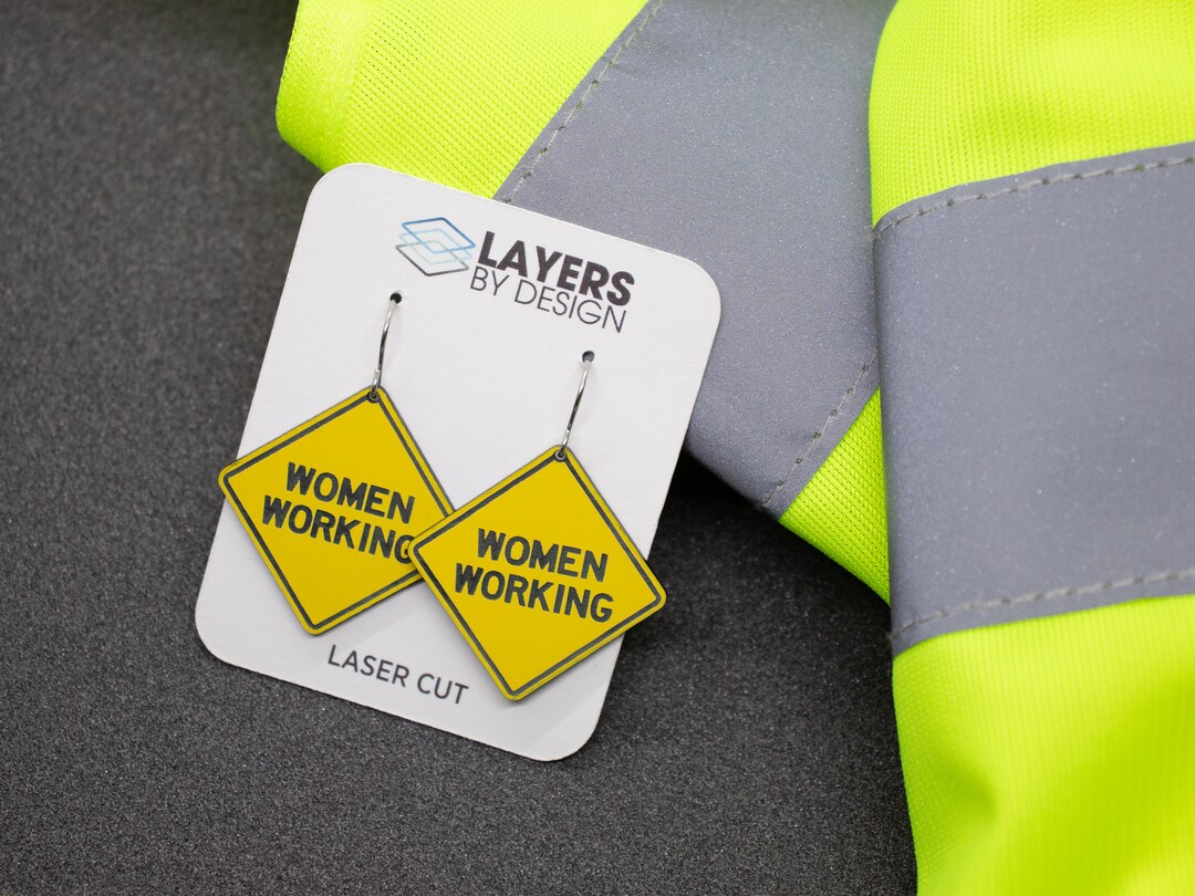 Women Working Earrings: Road Sign Dangle Earrings, Construction Worker ...