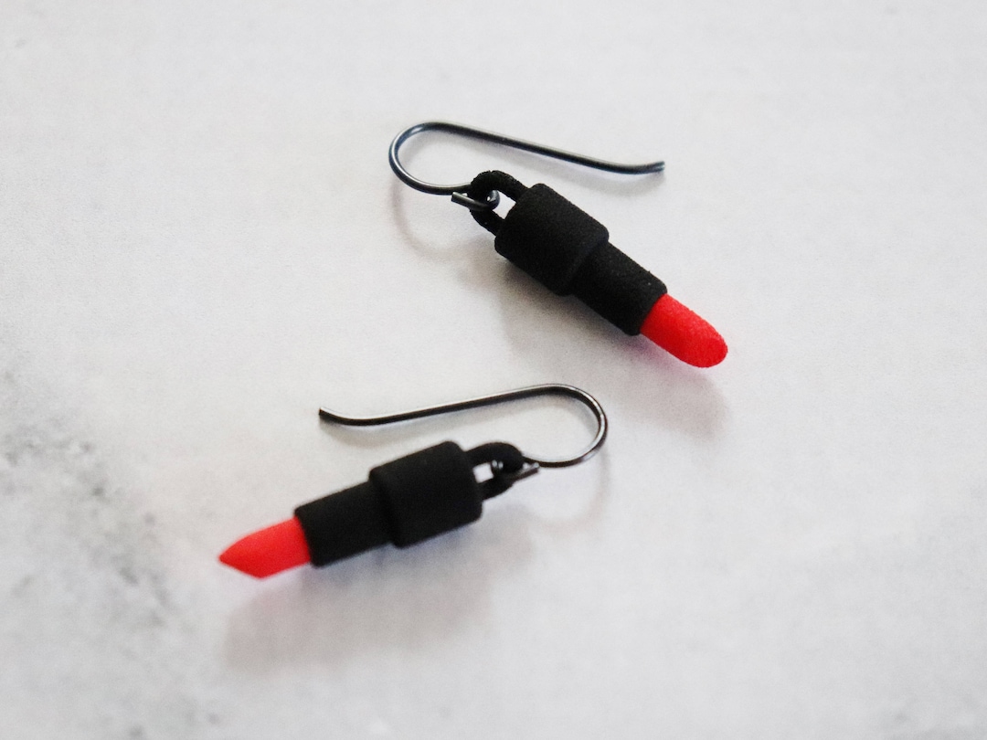 Lipstick Earrings: 3D Printed Cute Lipsticks, Red Lipstick and Pink ...