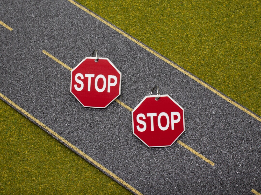 Stop Sign Earrings: Road Sign Laser-cut & Laser-etched Acrylic - Etsy