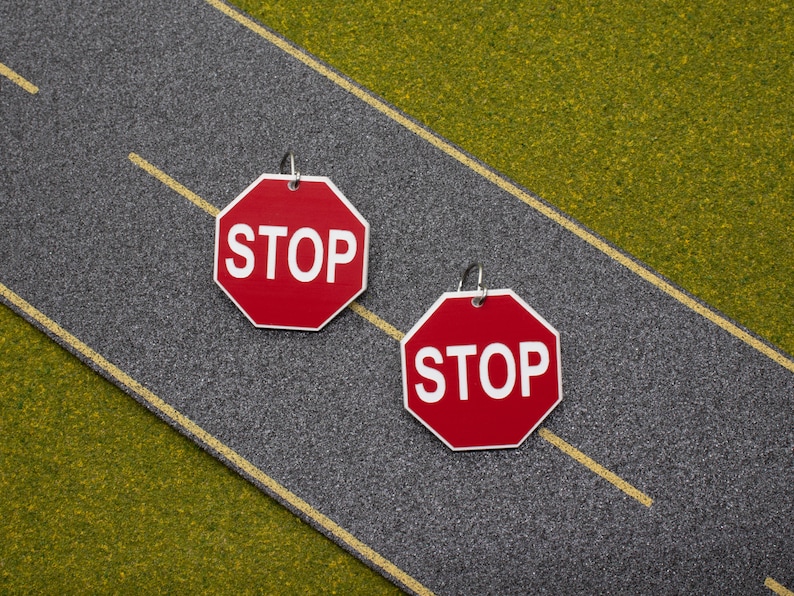 Stop Sign Earrings: Road Sign Laser-cut & Laser-etched Acrylic - Etsy