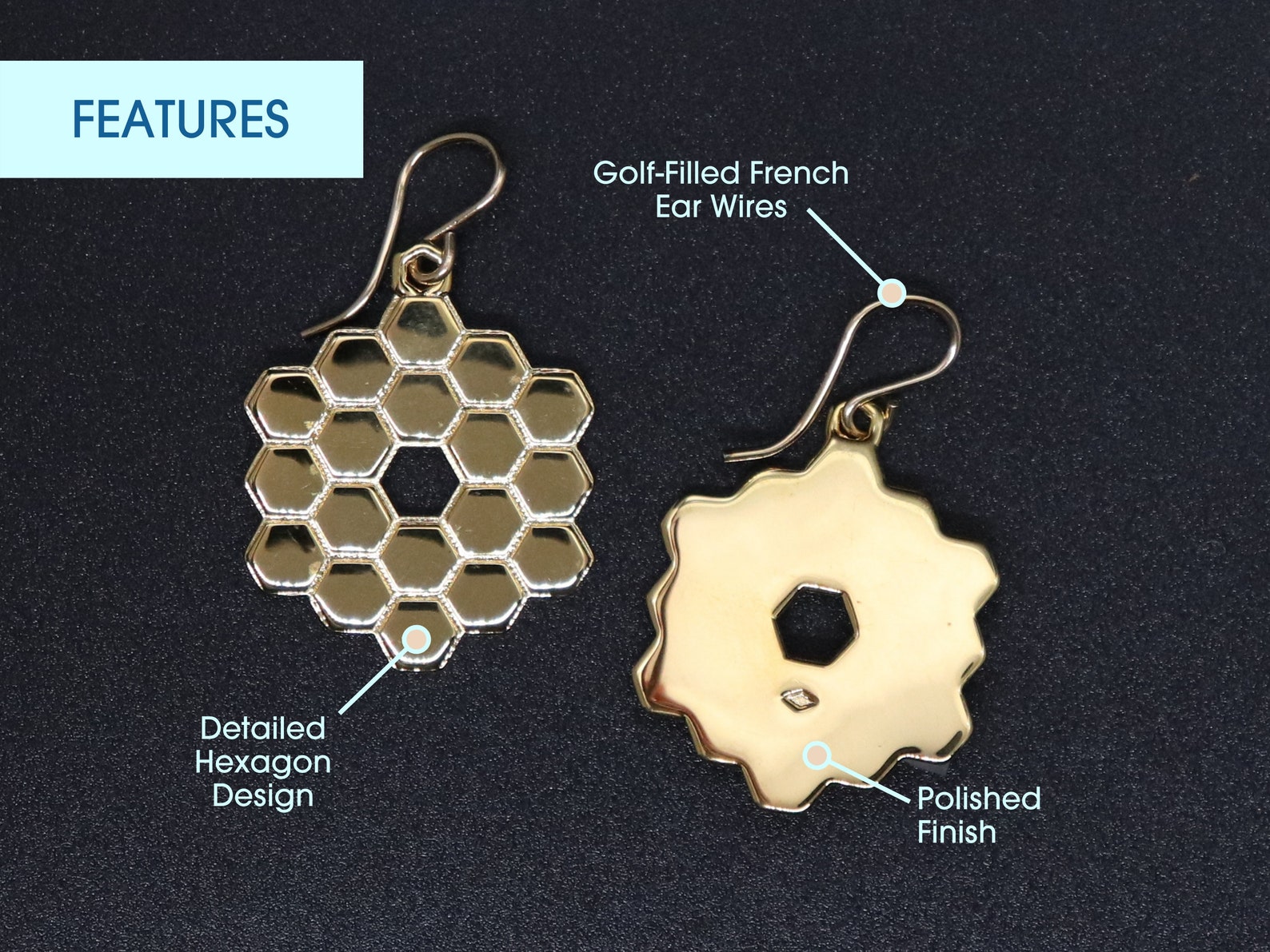 James Webb Space Telescope Mirror Earrings, 3D Printed, 18K Gold Plated ...