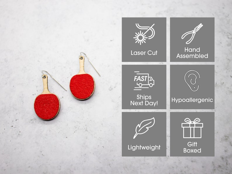Ping Pong Paddle Earrings Laser Cut Wood and Suede Jewelry - Etsy