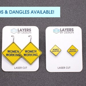 Women Working Earrings: Road Sign Dangle Earrings, Construction Worker ...