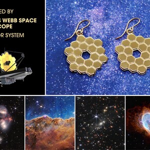James Webb Space Telescope Mirror Earrings, 3D Printed, 18K Gold Plated ...