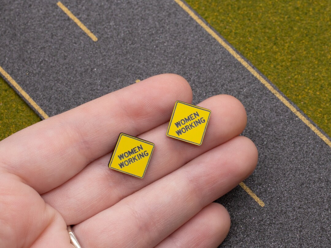 Women Working Stud Earrings, Road Sign Post Earrings, Construction ...