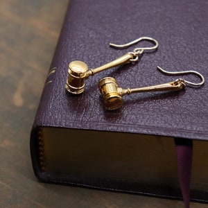 Gavel Earrings: 3D Printed, 18K Gold Plated Law Jewelry, Lawyer Jewelry ...