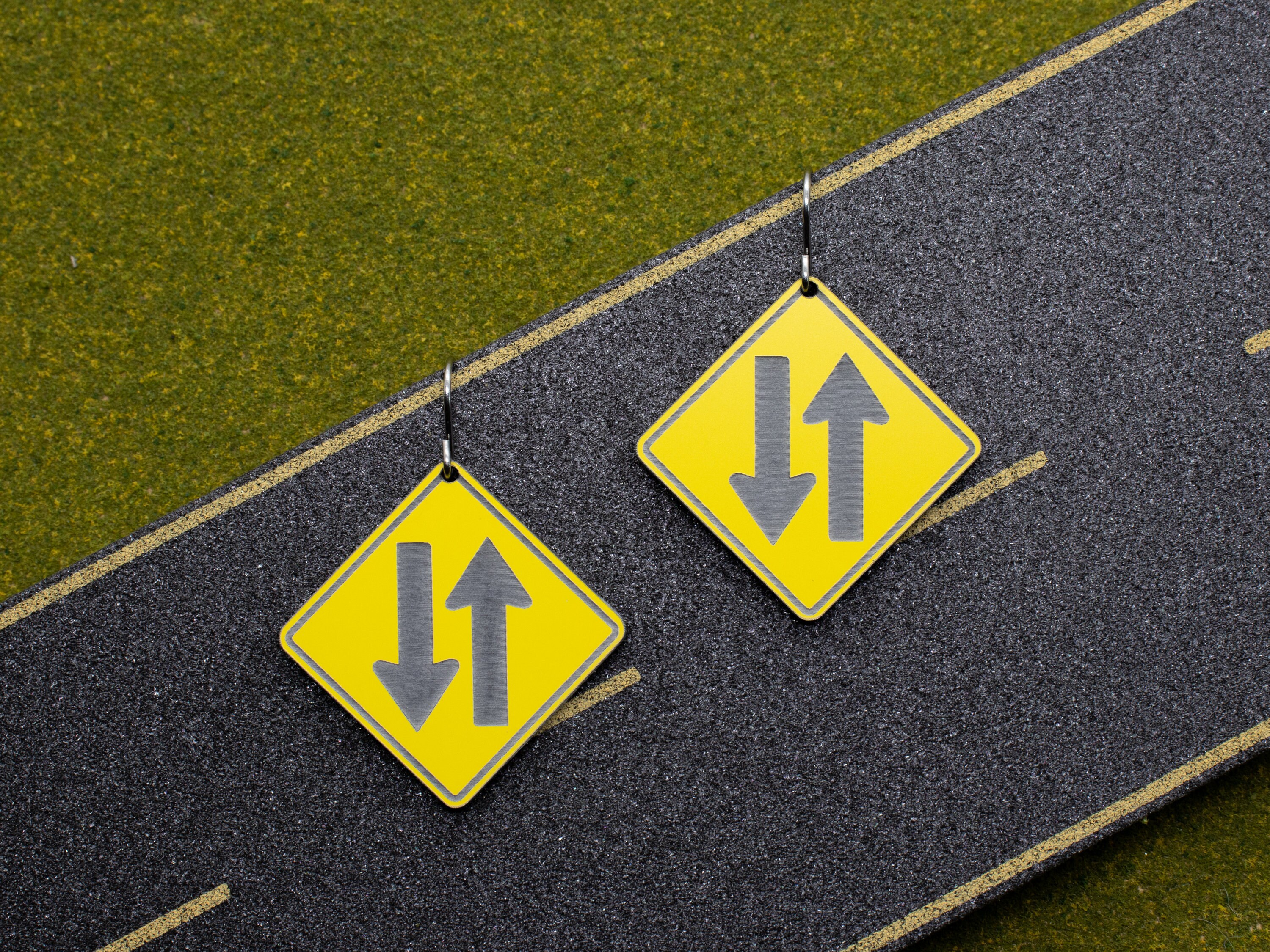 Two Way Traffic Road Sign Earrings Laser-cut & Laser-etched - Etsy