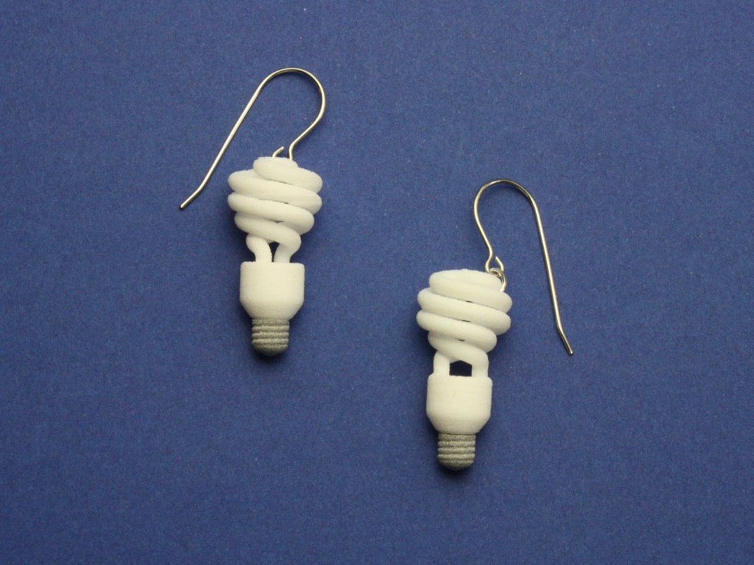 Lightbulb Earrings, CFL Lightbulbs, 3D Printed Earrings, Light Bulb ...