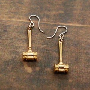 Gavel Earrings: 3D Printed, 18K Gold Plated Law Jewelry, Lawyer Jewelry ...