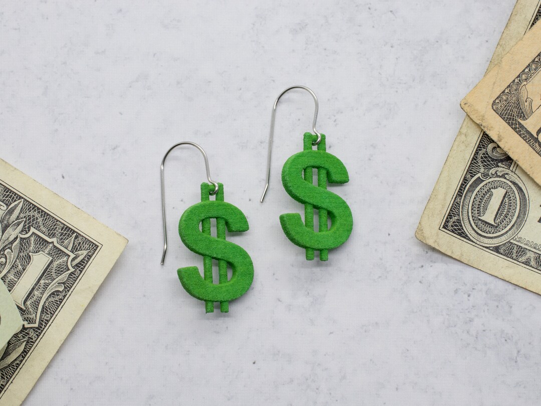 Money Symbol Earrings, 3D Printed Green Dollar Sign Jewelry - Etsy