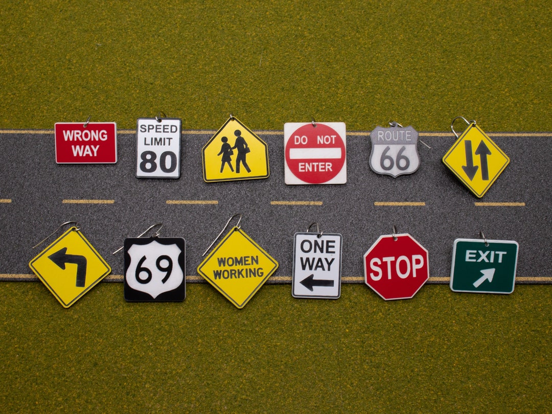 MIX N' MATCH Traffic Road Sign Earring: Laser-cut & Laser-etched ...