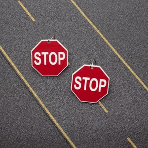 Stop Sign Earrings: Road Sign Laser-cut & Laser-etched Acrylic - Etsy