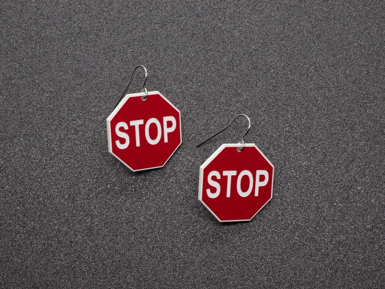 Stop Sign Earrings: Road Sign Laser-cut & Laser-etched Acrylic - Etsy