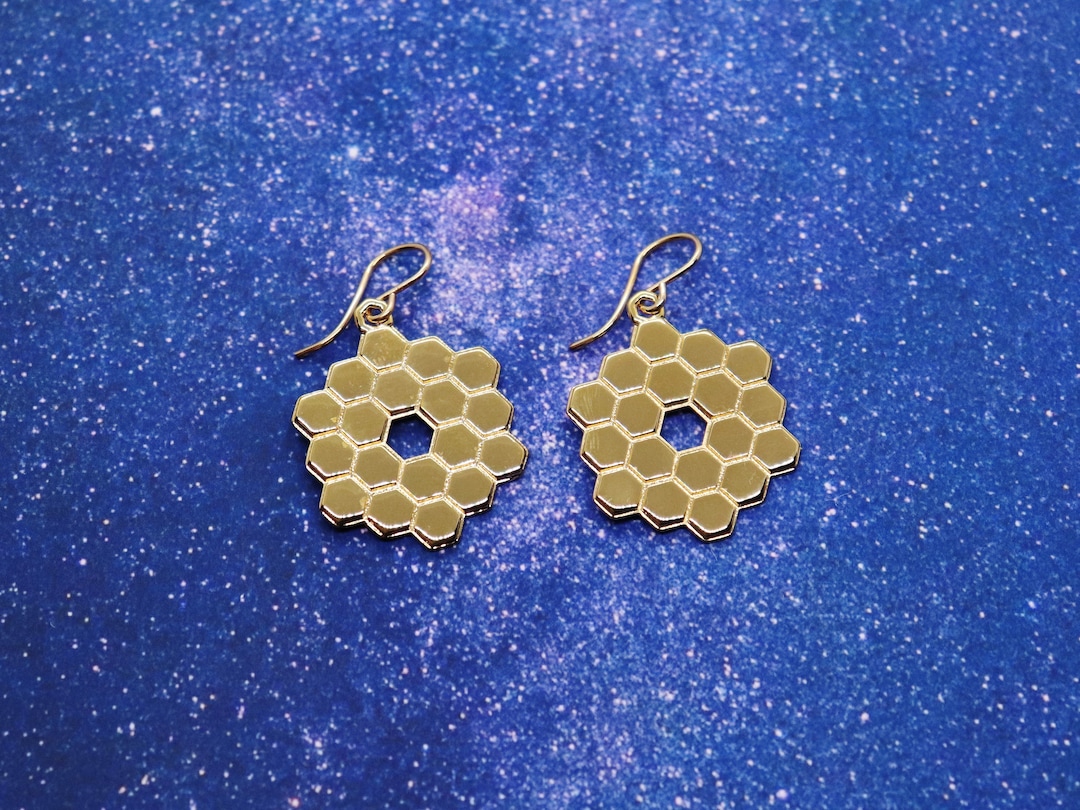 James Webb Space Telescope Mirror Earrings, 3D Printed, 18K Gold Plated ...